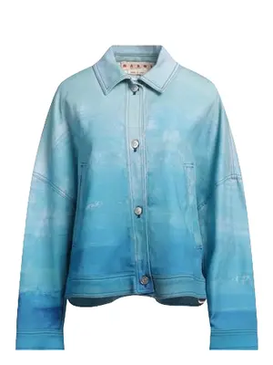 Marni Tie-dyed Denim Jacket With Leather Trims - Blue