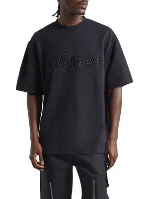Acne Studios Tourist Logo Embroidered Cotton T-shirt - Black