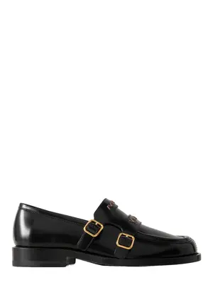 Marni Buckled Embroidered Leather Loafers - Black
