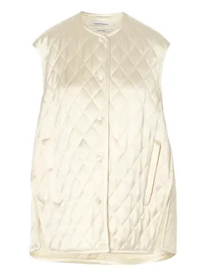 Another Tomorrow Quilted Padded Satin Vest - Cream