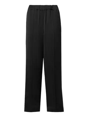 Another Tomorrow Pleated Satin Track Pants - Black