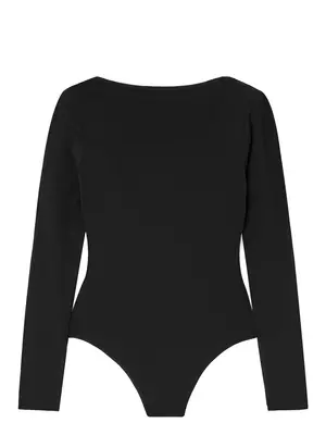 Another Tomorrow Stretch-organic Cotton And Lyocell-blend Jersey Bodysuit - Black