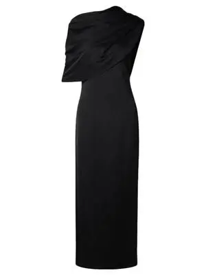 Another Tomorrow Draped Wool-blend Satin Maxi Dress - Black