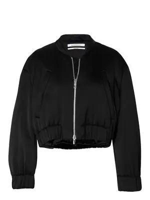 Another Tomorrow Cropped Satin Bomber Jacket - Black