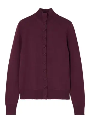 Another Tomorrow Wool Turtleneck Cardigan - Burgundy