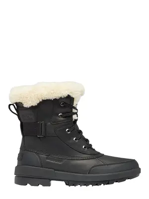Sorel Tivoli Leather Shearling Snow Booties - Black Sea Salt