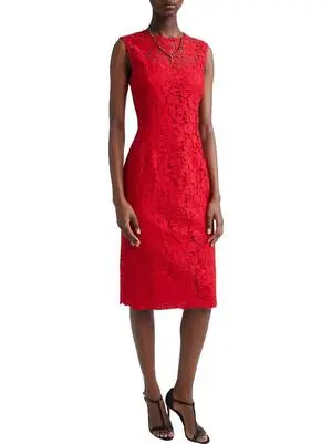 Dolce & Gabbana Floral Lace Sheath Dress - R0026 Bordeaux Chiaro
