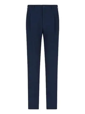 Giorgio Armani Wool Seersucker Double-pleat Trousers - Blue