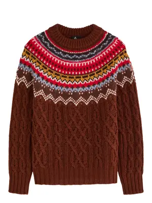 Moncler Moncler Grenoble Fair Isle Intarsia Cable-Knit Wool Jumper Multicoloured