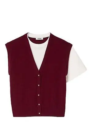 Sandro Two-in-one Wool And Cashmere Top - Bordeaux