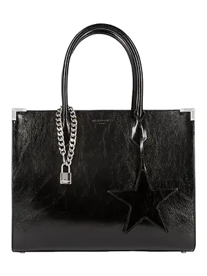 The Kooples Leather Tote Bag With Star Mirror - Black