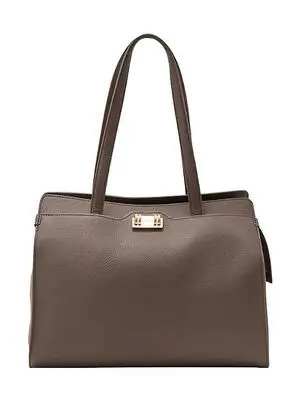 REISS Delphine Grained Leather Tote Bag - Taupe
