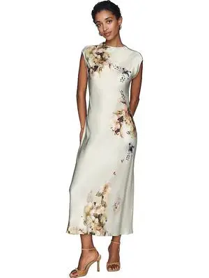 Maeve Maeve Mock-Neck Midi Slip Dress Green Pattern