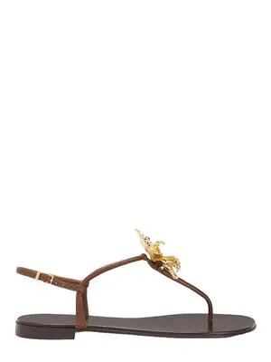 GIUSEPPE ZANOTTI Orchid Leather Flat Thong Sandals - Gold