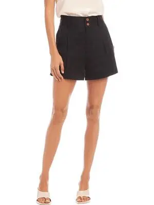 Fifteen Twenty Cece Pleated Linen-blend Shorts - Black