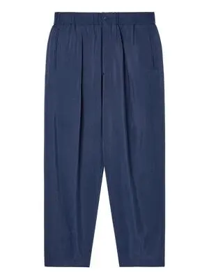 Giorgio Armani Washed Silk-blend Single-pleat Trousers - Navy_blue