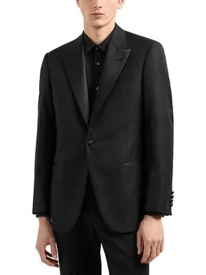 Emporio Armani G Line Regular Fit Wool & Silk Micro Jacquard Dinner Jacket - Black Beauty