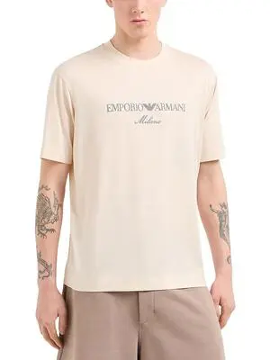 Emporio Armani Embroidered Logo Tee - Light Beig