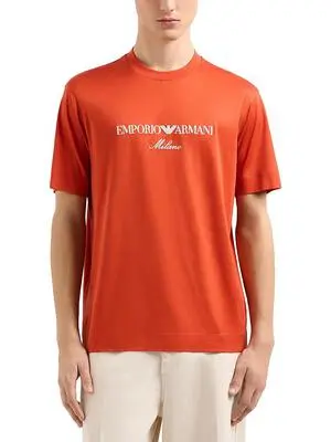 Emporio Armani Embroidered Logo Tee - Red Clay