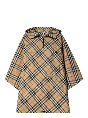 Burberry Hooded Checked Twill Cape - Brown