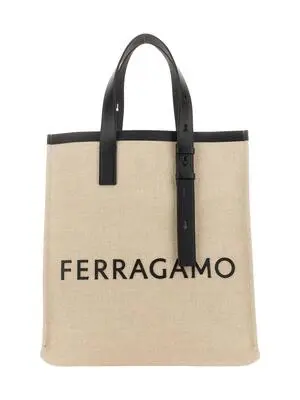 FERRAGAMO Tote Bag With Logo - Beige