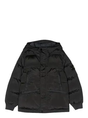 Stone Island Down Jacket With Logo Patch - Charcoal