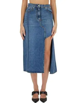 Alexander McQueen Pencil Skirt With Cut Out - Denim