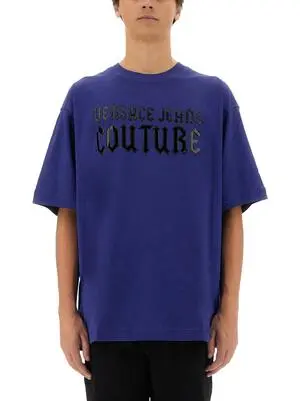 Versace Gothic Logo T Shirt - Blue
