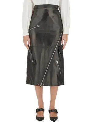 Alexander McQueen Midi Leather Skirt - Black