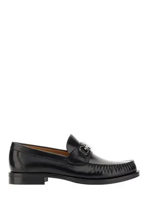FERRAGAMO Gancini Leather Moccasin - Black