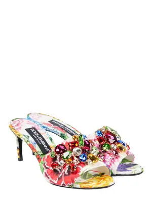Dolce & Gabbana Kiera Floral Embellished Brocade Mules - Multicoloured