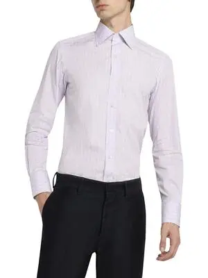 TOM FORD Apos;s Cotton Poplin Check Slim Fit Dress Shirt - Violet Pattern