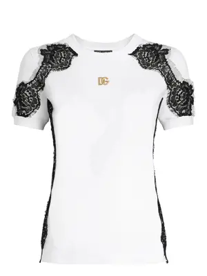 Dolce & Gabbana Jersey T-shirt With Dg Logo And Lace Details - Multicolor