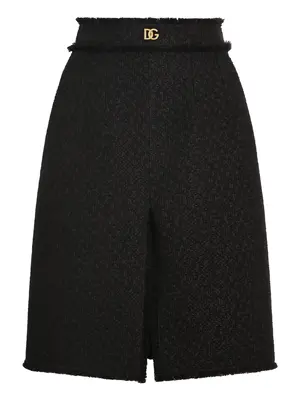 Dolce & Gabbana Raschel Tweed Midi Skirt With Dg Logo - Black