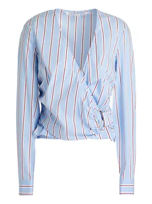 Veronica Beard Ozzie Wrap-effect Striped Top - Light Blue