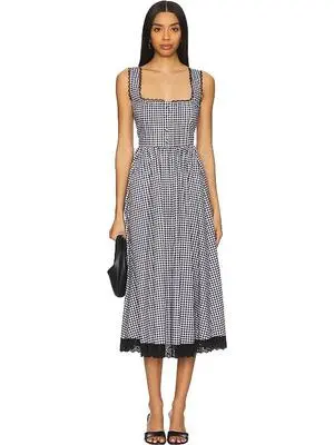 Caroline Constas Alanna Apron Midi Dress - Black & Ivory Gingham