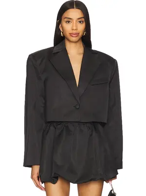WeWoreWhat Cropped Satin Blazer - Black