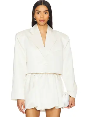 WeWoreWhat Cropped Satin Blazer - Ivory