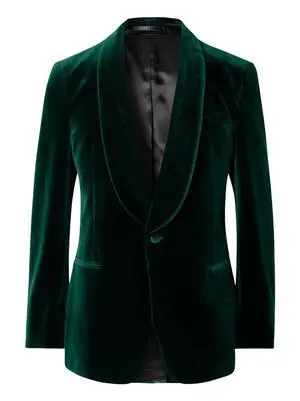 Mr P. Slim-fit Shawl-collar Cotton-velvet Tuxedo Jacket - Green