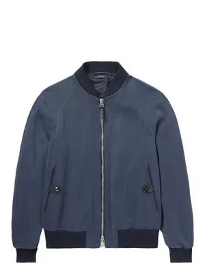 TOM FORD Leather-trimmed Lyocell-twill Bomber Jacket - Blue