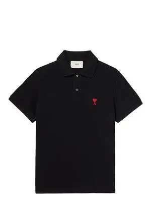 Ami Logo-embroidered Organic Cotton-piqué Polo Shirt - Black