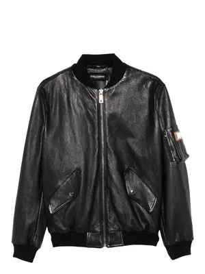 Dolce & Gabbana Leather Bomber Jacket - Black