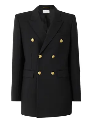 Saint Laurent Double-breasted Wool-gabardine Blazer - Black