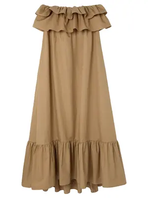 Saint Laurent Strapless Ruffled Maxi Dress - Neutrals