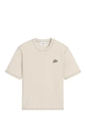 Ami Logo-embroidered Cotton T-shirt - Neutrals