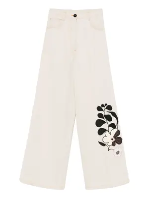 FORTE_FORTE Floral-embroidered Trousers - Neutrals