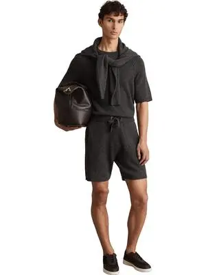 REISS Fenworth Wool-blend Knit Shorts - Charcoal Melange