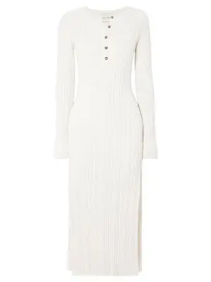 Loulou De Saison Eldara Ribbed Silk-blend Midi Dress - Neutrals