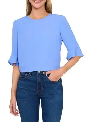 CECE DUPRAZ CeCe Ruffle Cuff Top Blue Jay