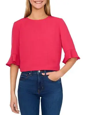 CECE DUPRAZ CeCe Ruffle Cuff Top Bright Geranium